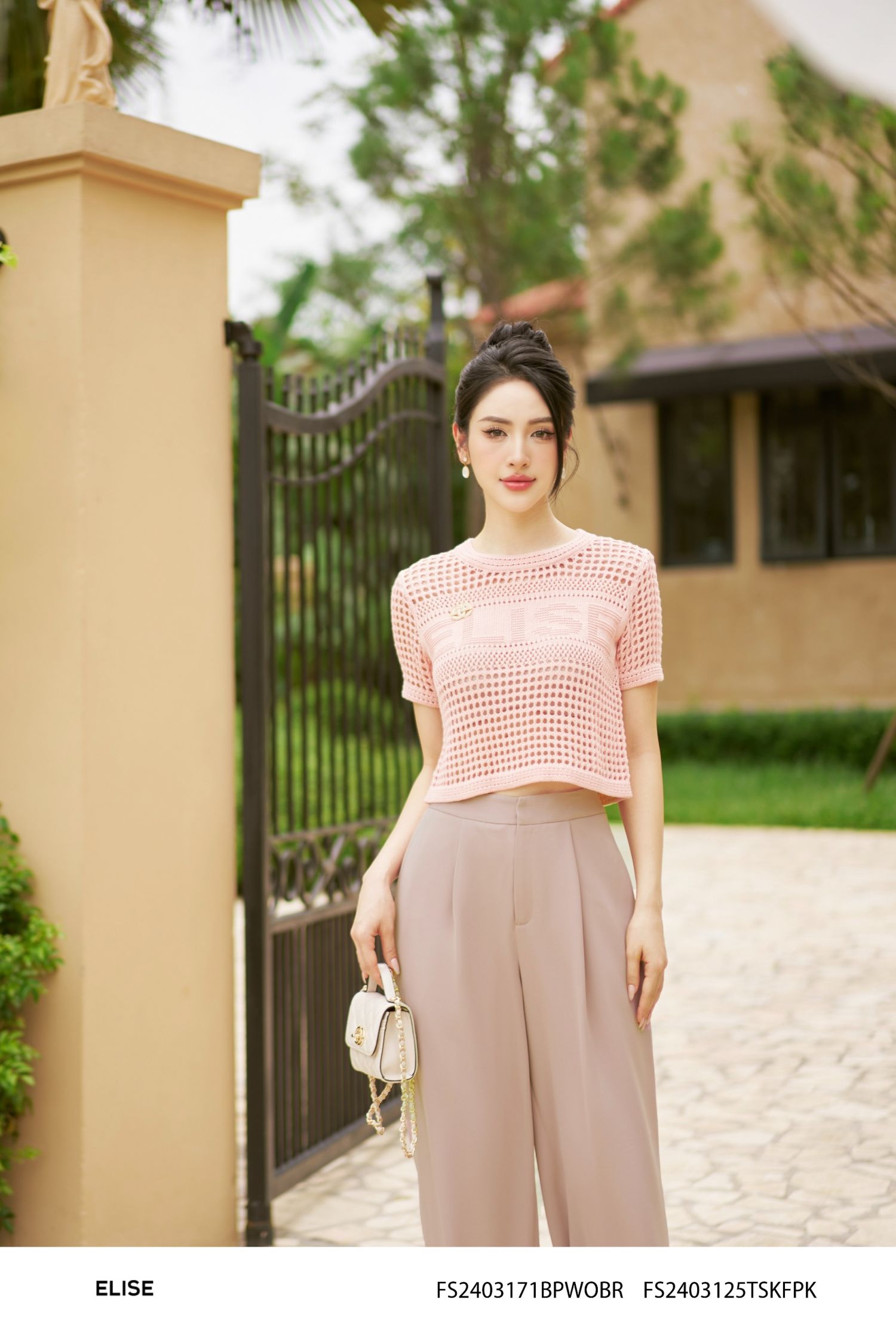 ÁO LEN HỒNG LƯỚI CHỮ ELISE