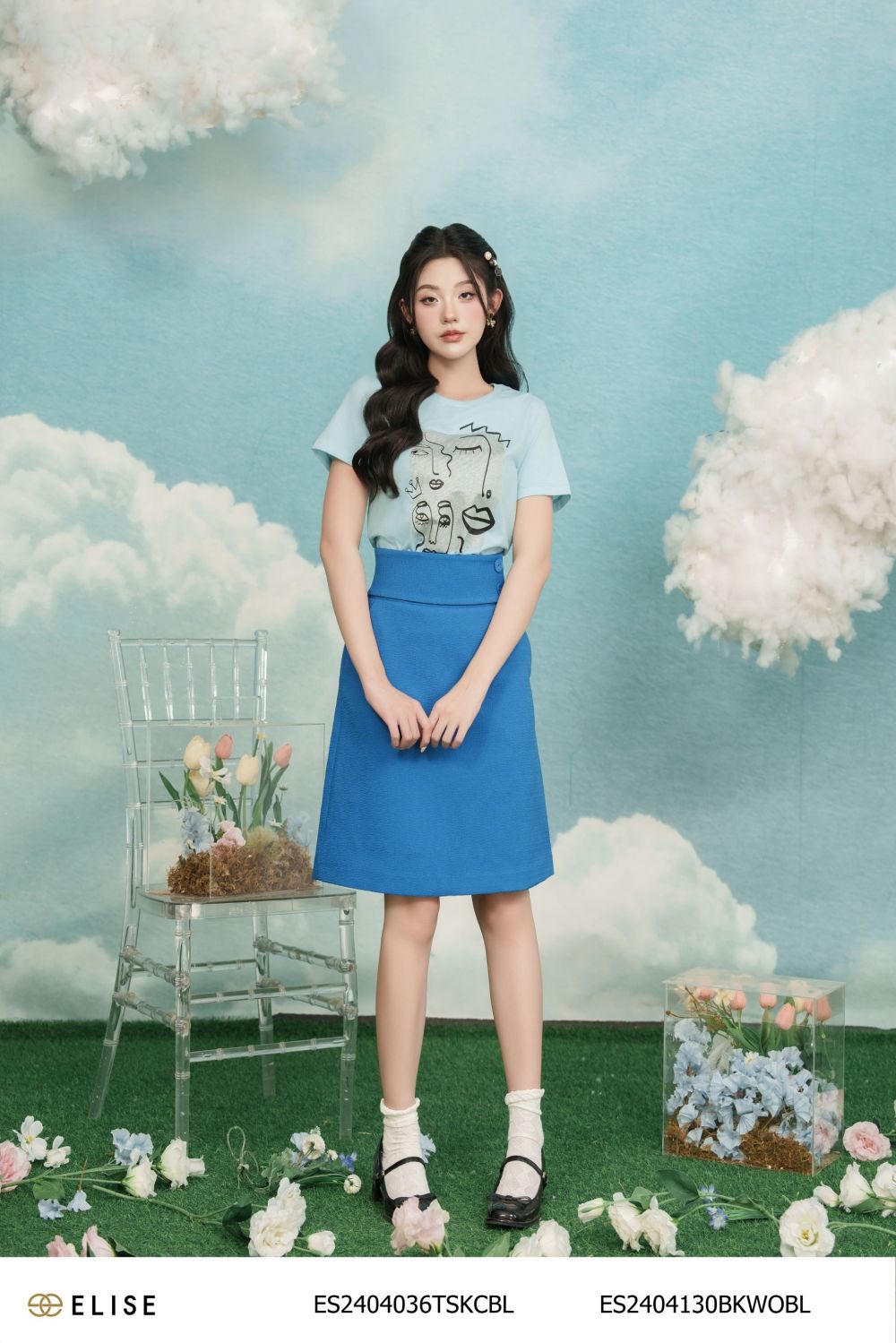 JUPE VÂN XANH DƯƠNG ĐAI CÚC