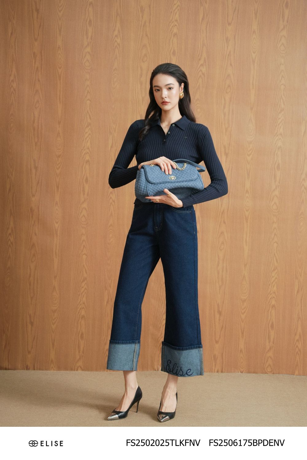 QUẦN DENIM SUÔNG GẤU LƠVÊ THÊU CHỮ ELISE