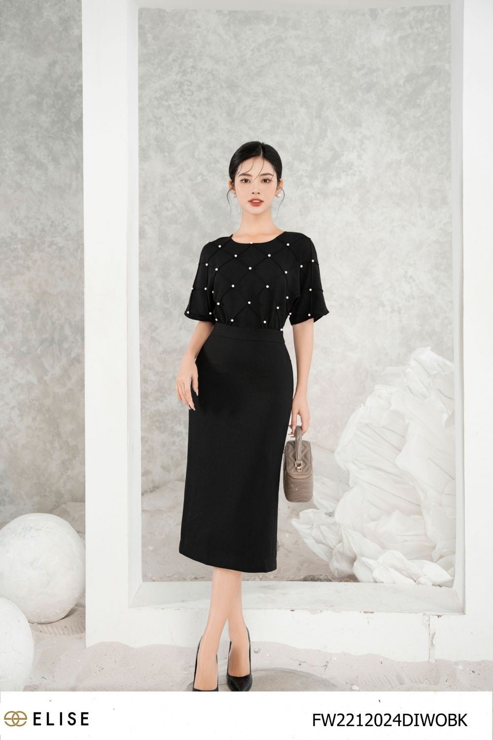 ĐẦM VÂN ĐEN ĐÍNH HẠT TRAI